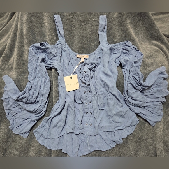 Blu Pepper | Tops | Blu Pepper Light Blue Ruffled Blouse | Poshmark